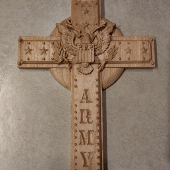 Handmade | Wall Decor | Cherry Wood 3d Carved Eagle Army Cross 2 X 8 ...